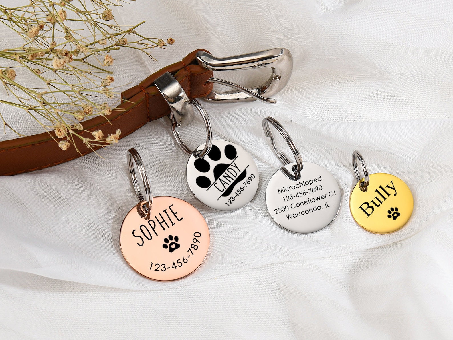 Custom Dog Tags for Pets Personalized Dog ID Tag Pet Name Tag Dog Rose ...