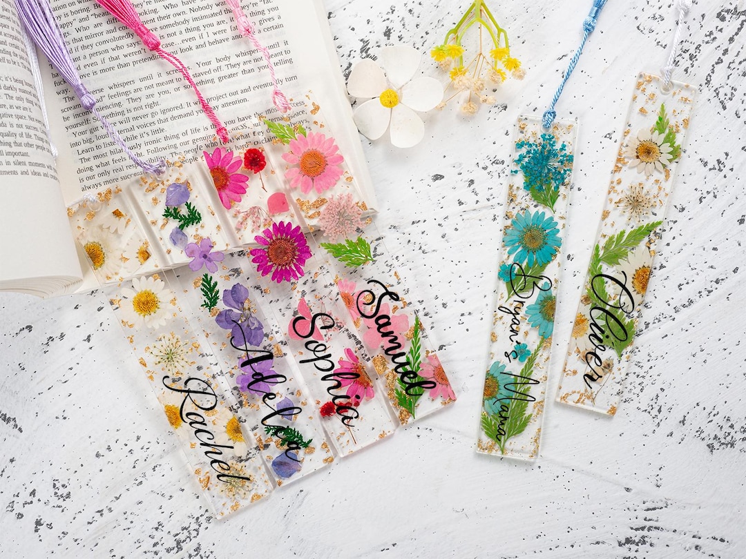 Custom Pressed Flower Resin Bookmark，white Daisy Spring Wildflower ...