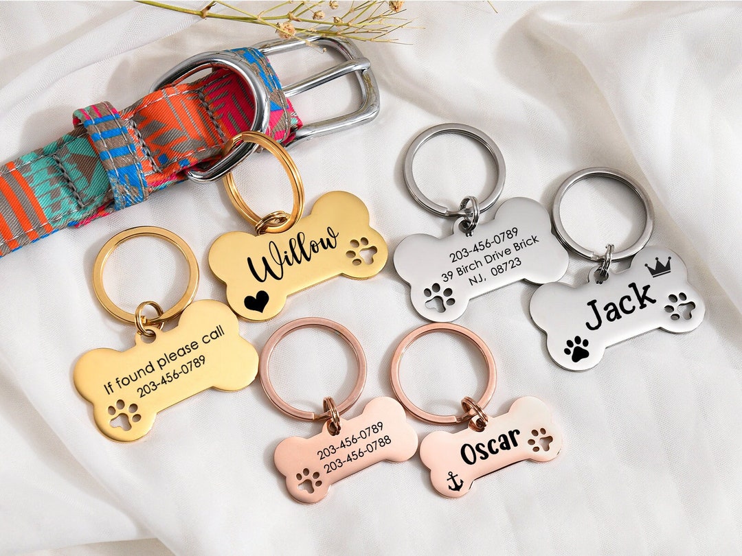 Personalized Dog ID Tag,bone Shape,silver Black Gold Rainbow Dog Tag ...