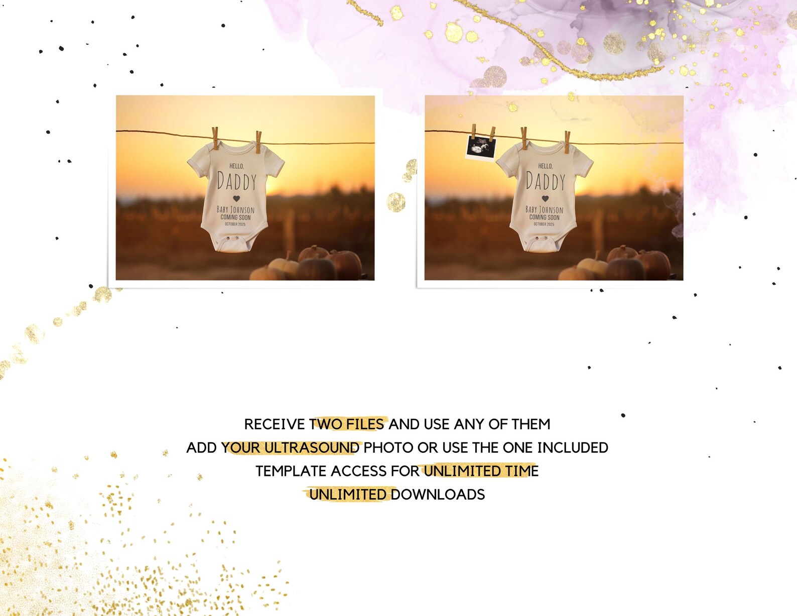 Hello Daddy Digital Pregnancy Announcement | Sunset Minimalist Gender ...