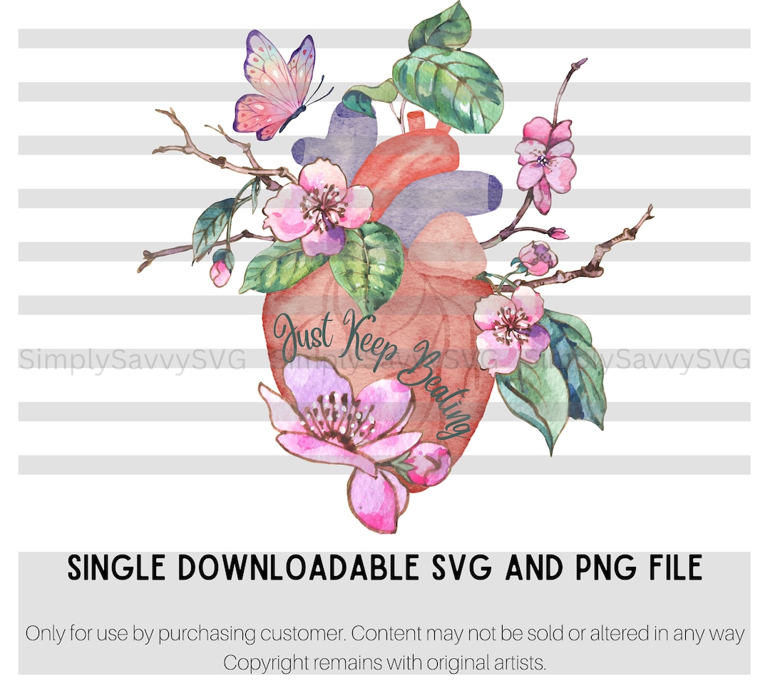 Cardiac Care | SVG PNG File | Just Keep Beating | Anatomical Heart - Etsy