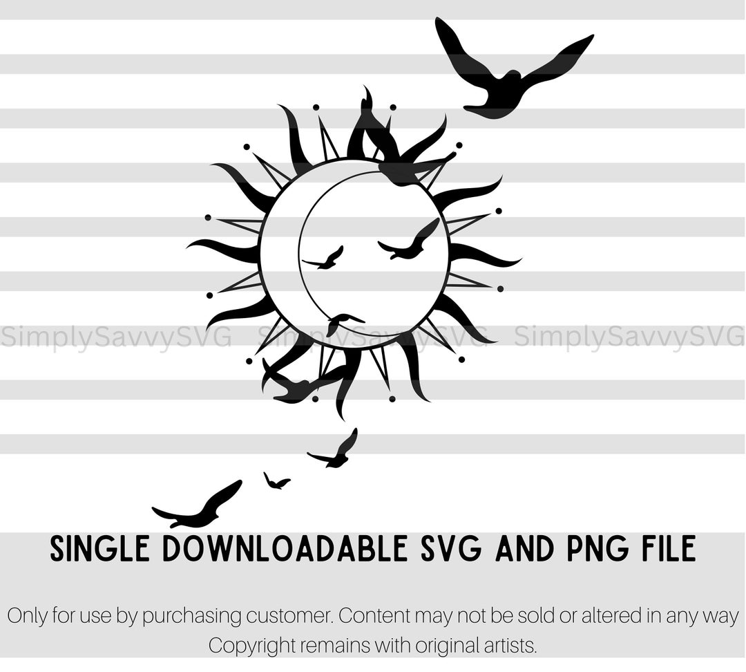 Soaring Birds Over Moon and Sun | SVG PNG File | Sky | Birds Flying ...