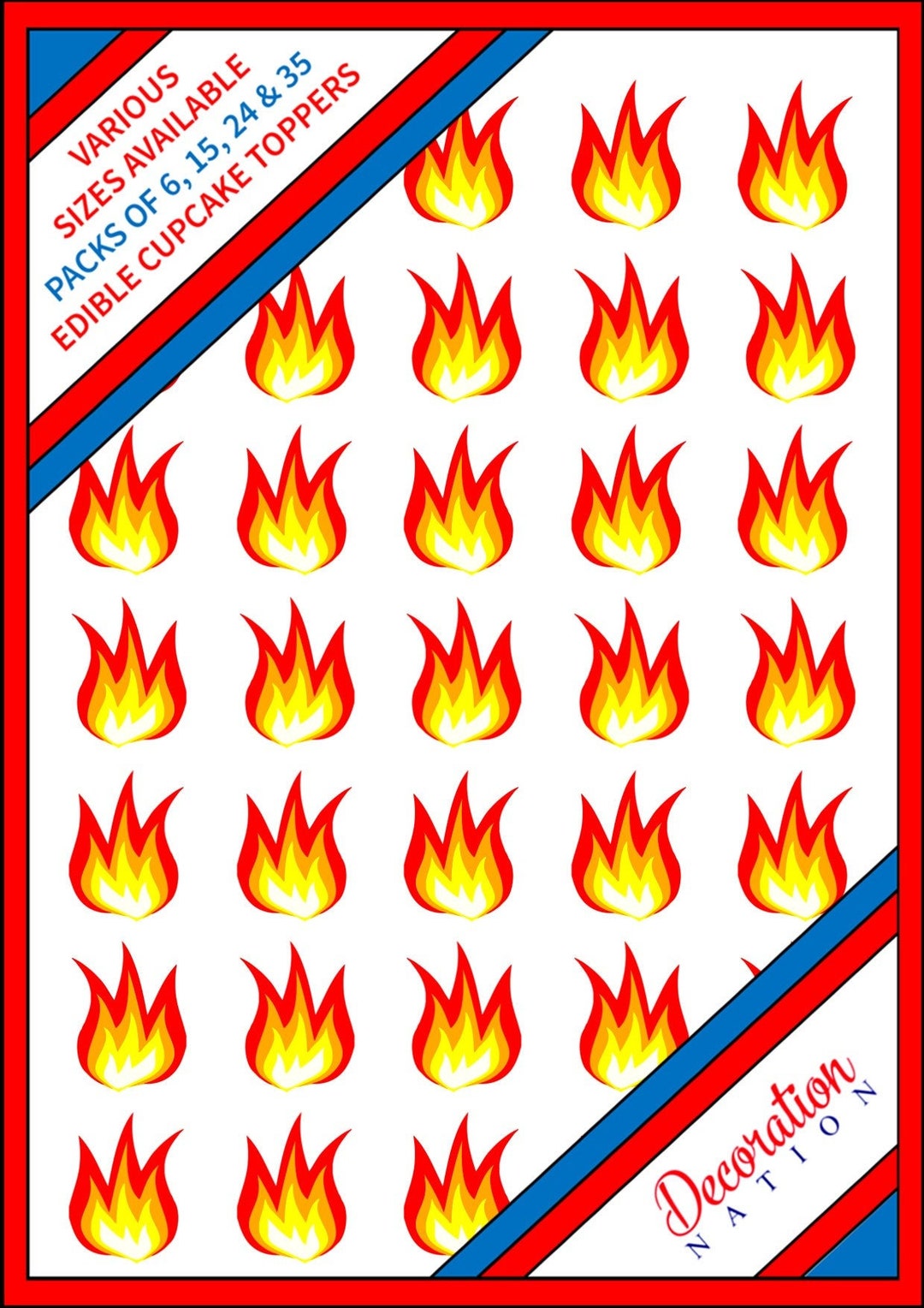 35 X Fire Flames - Edible Wafer or Icing Cupcake Toppers 6 15 24 Party ...