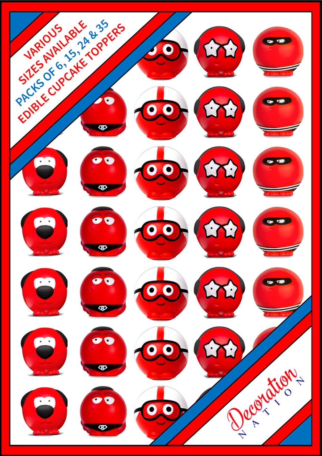 35 X Red Nose Day FACES Mix - Edible Wafer / Icing Cupcake Toppers 6 15 ...