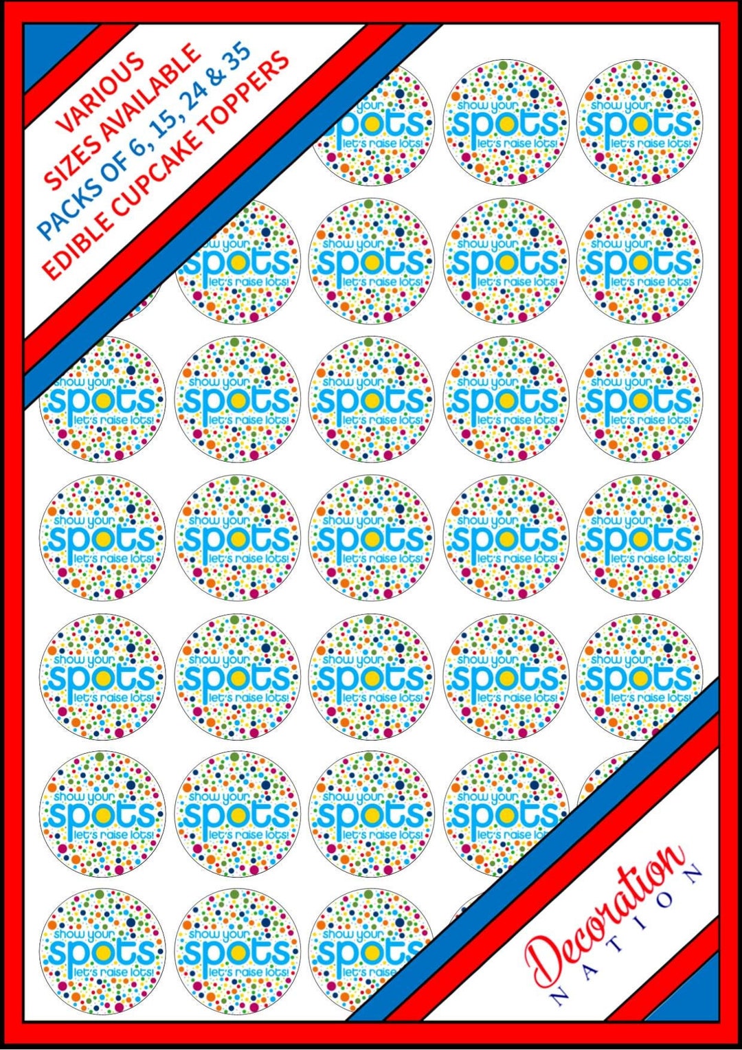 35 X Show Your Spots - Edible Wafer or Icing Cupcake Toppers 6 15 24 ...