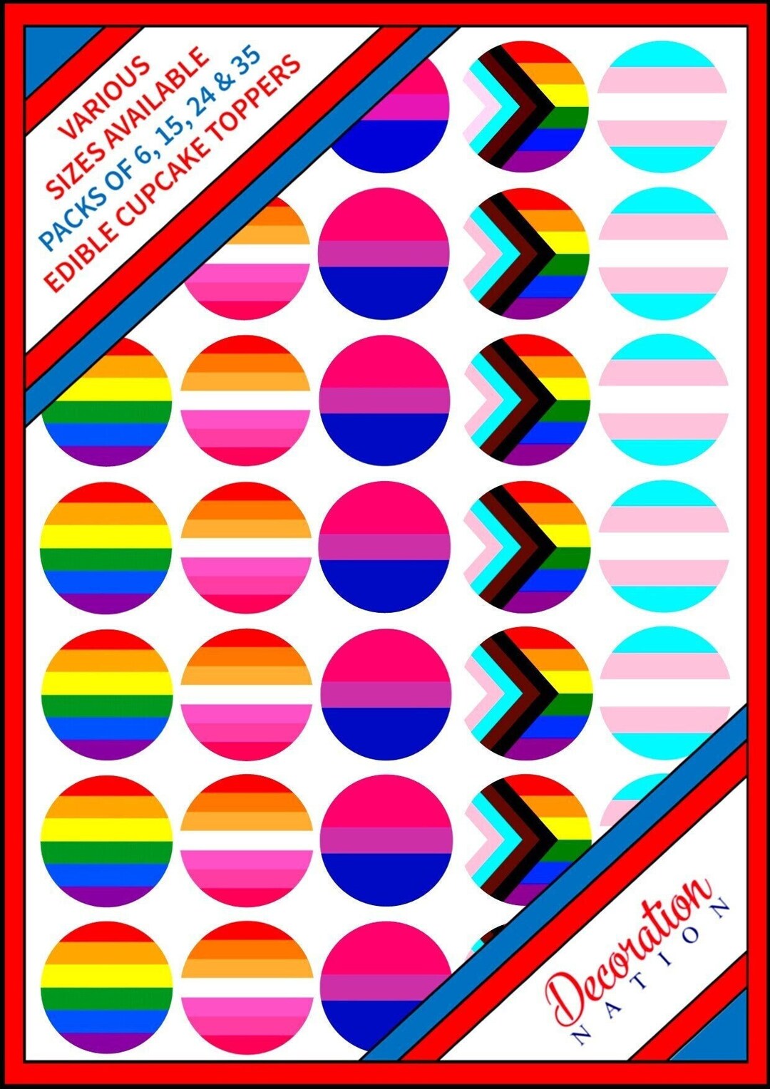 35 X Pride Flag Mix - Edible Wafer or Icing Cupcake Toppers Decorations ...