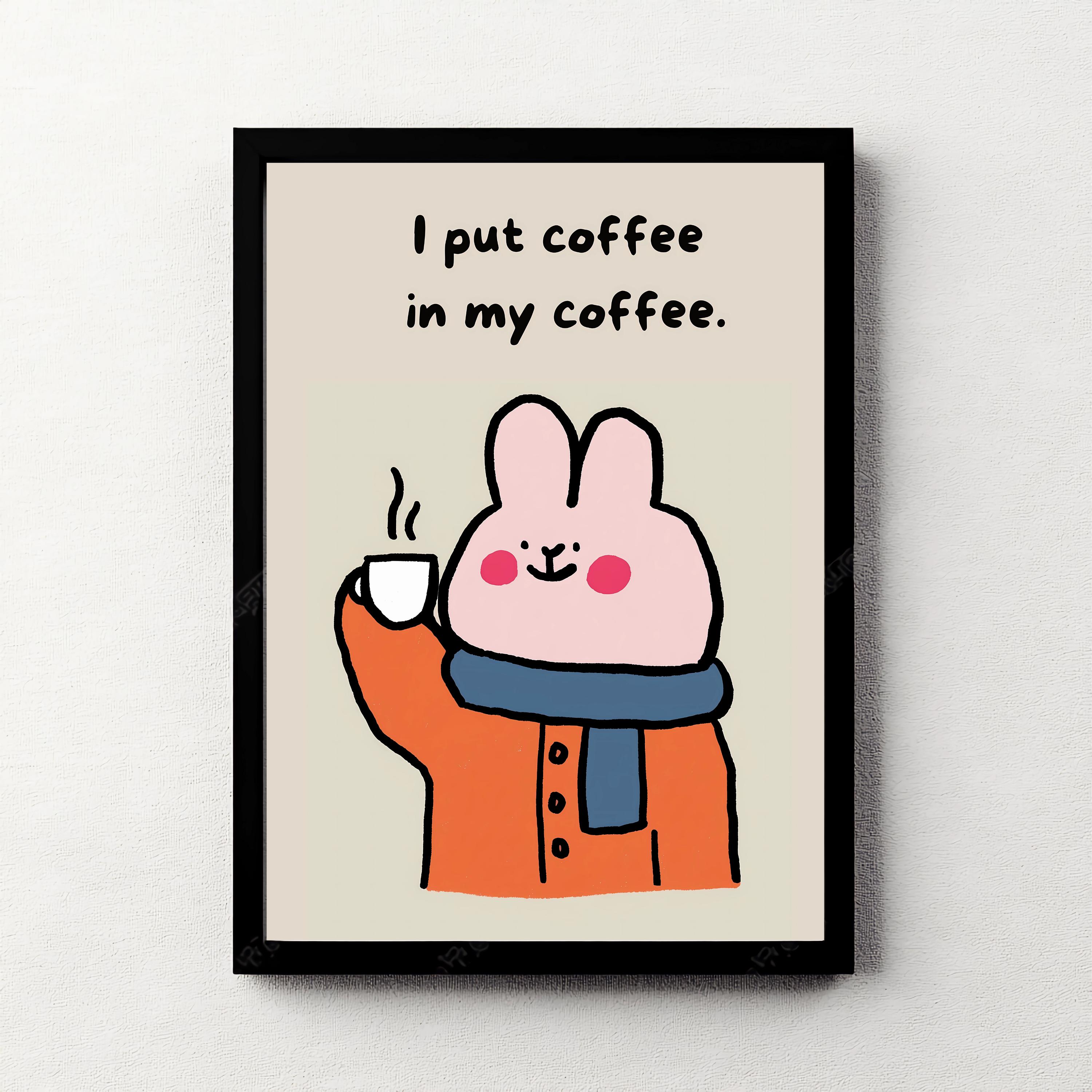 Coffee Poster Bunny Print Kawaii Printable Wall Art Pop Poster Bunny ...