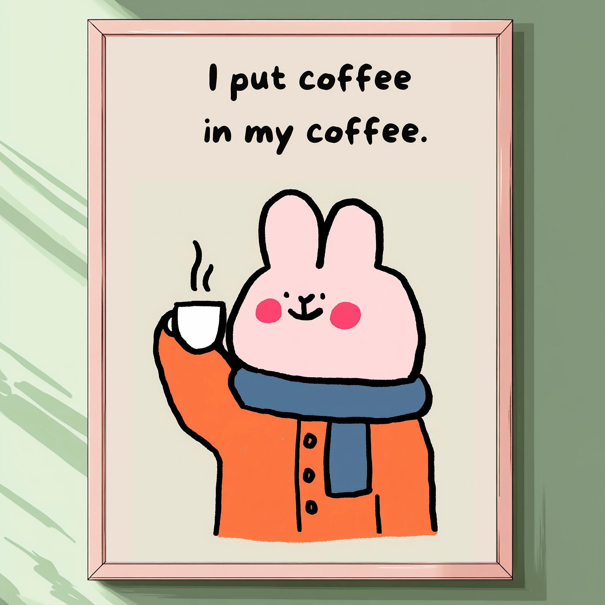 Coffee Poster Bunny Print Kawaii Printable Wall Art Pop Poster Bunny ...