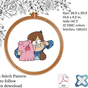 Cute Mabel & Waddles Pattern. Gravity Falls Pdf Pattern. Modern Cross ...