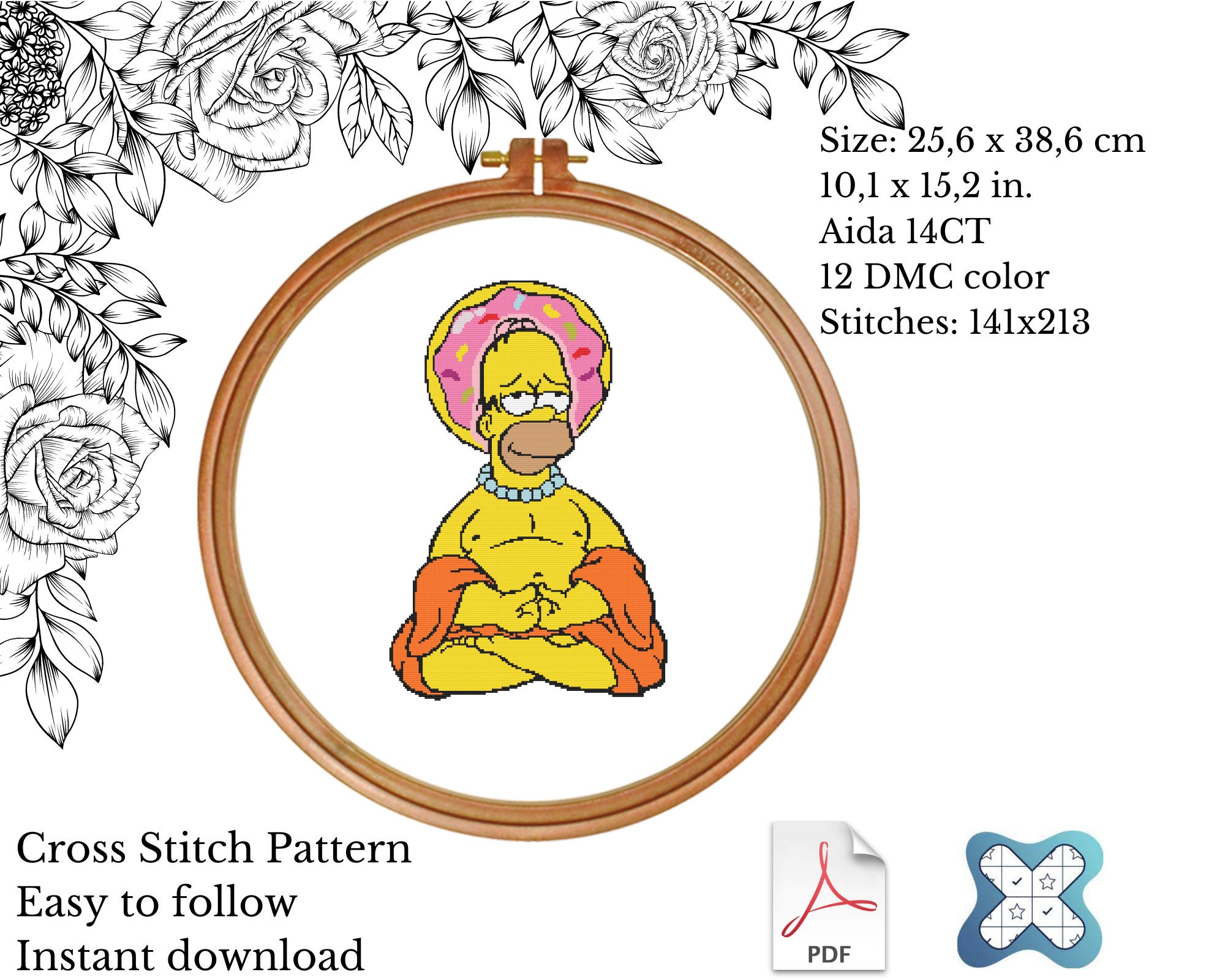 Simpsons Zen Pattern. Tv Show Pdf Pattern. Cute Cross Stitch Pattern ...
