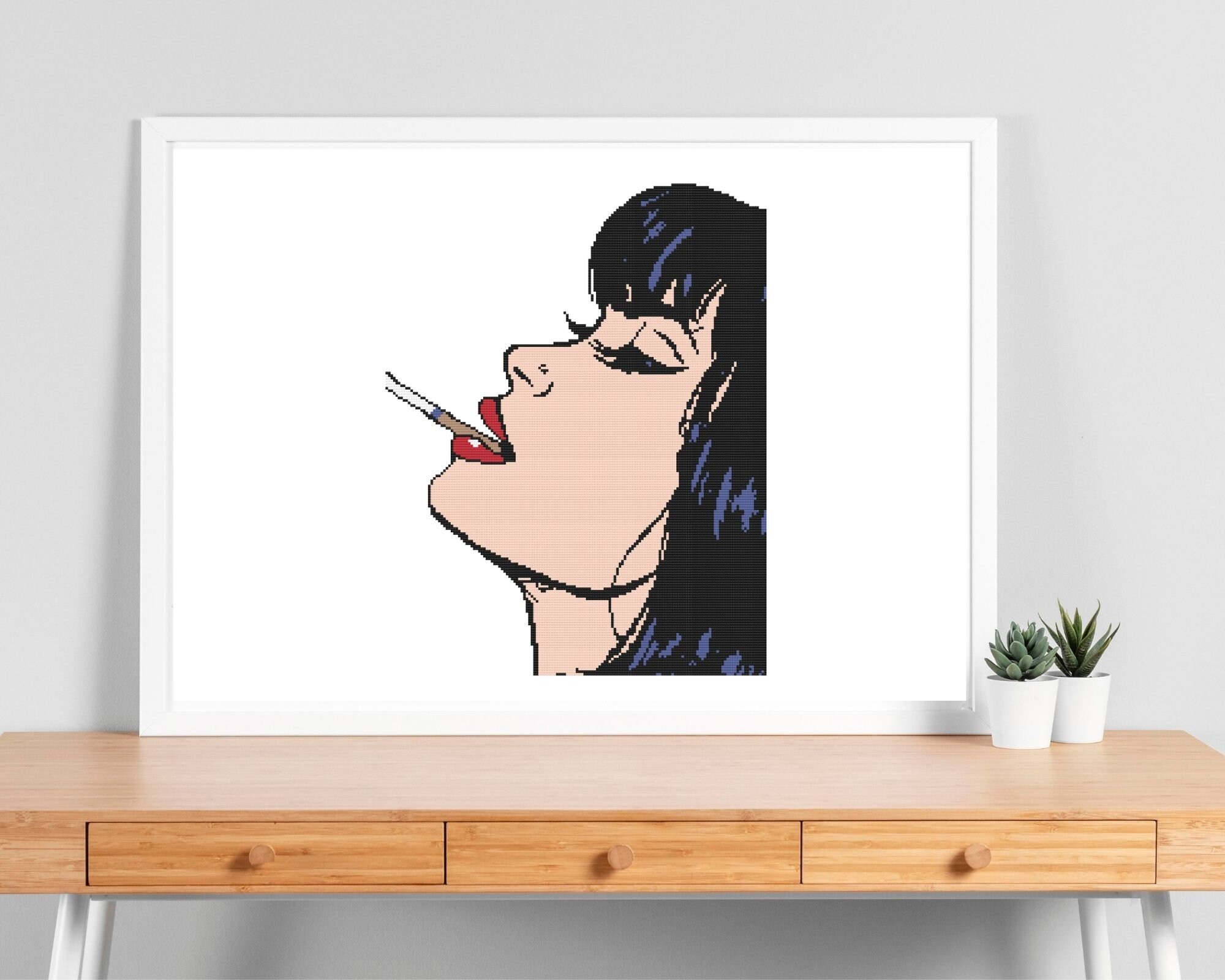 Pop Woman Smoking Pattern. Modern Cross Stitch Pattern. Pop Art Cross ...