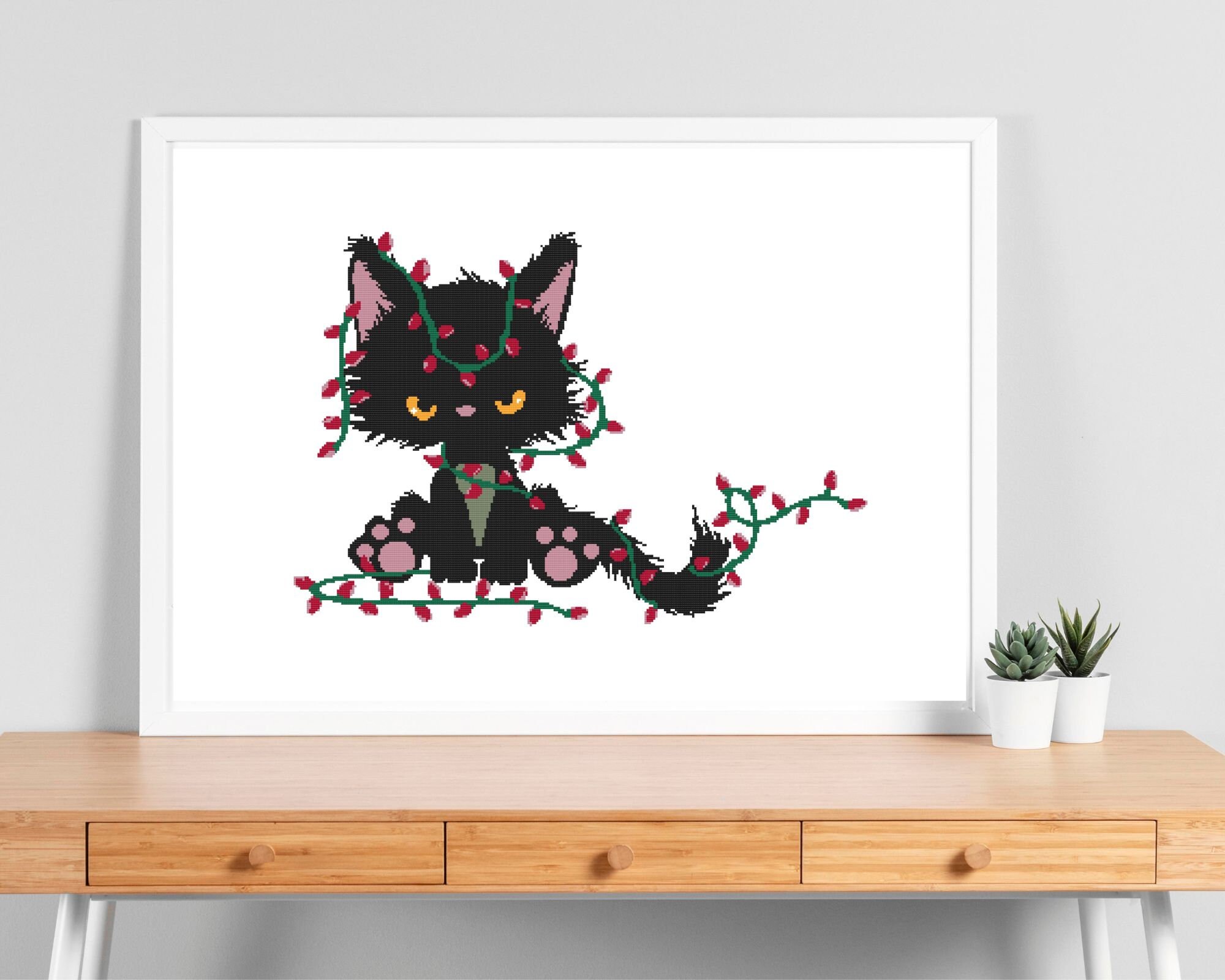 Snarky Christmas Lights Cat. Grumpy Cat Pdf Pattern. Modern Cross ...