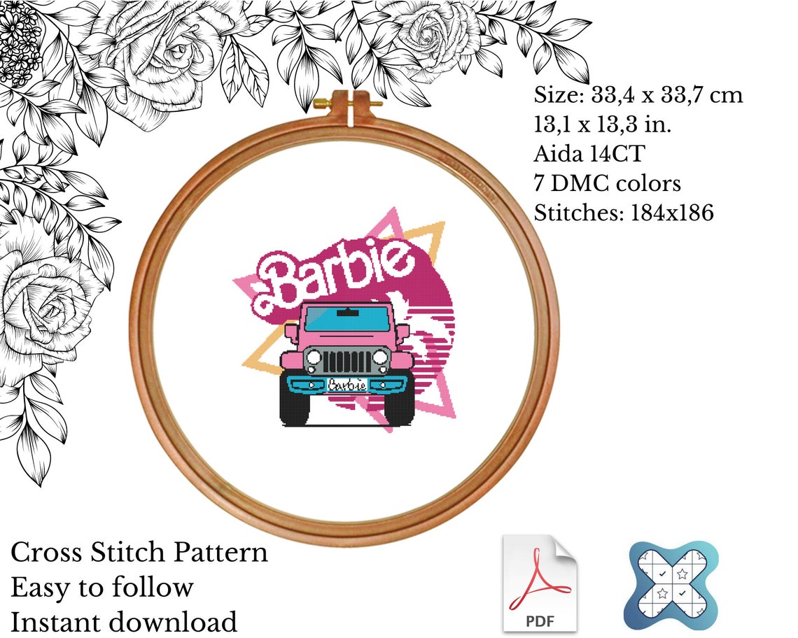 Barbie Cross Stitch Pattern. Barbie Car Pattern. Doll / Funny - Etsy