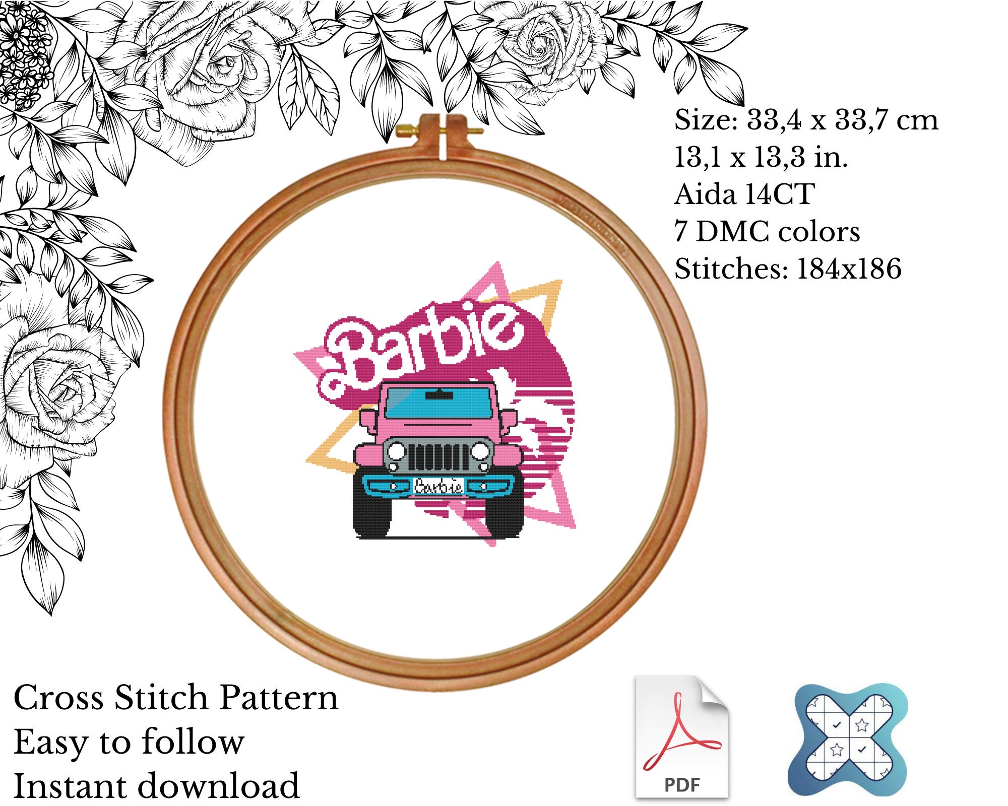 Barbie Cross Stitch Pattern. Barbie Car Pattern. Doll / Funny Pattern ...