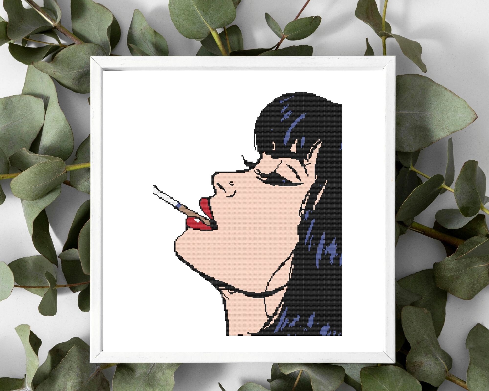 Pop Woman Smoking Pattern. Modern Cross Stitch Pattern. Pop Art Cross ...