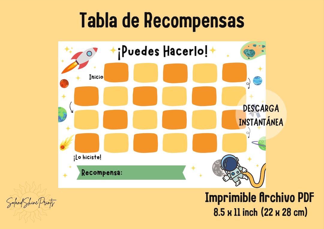 Tabla De Recompensas Español Tabla De Espacio Hábitos Y Rutinas Para ...