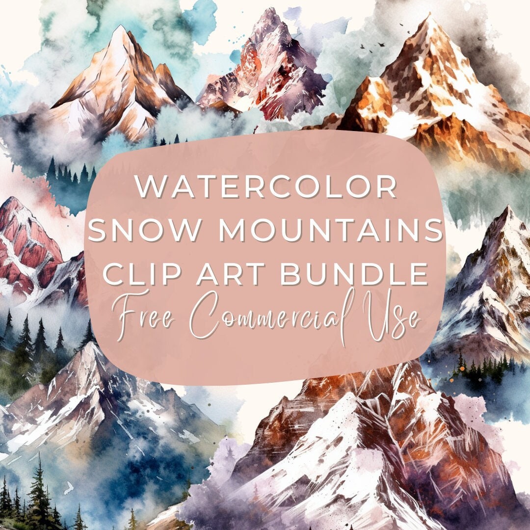 Snow Mountains Clip Art Bundle Watercolor Mountains Forest Background ...