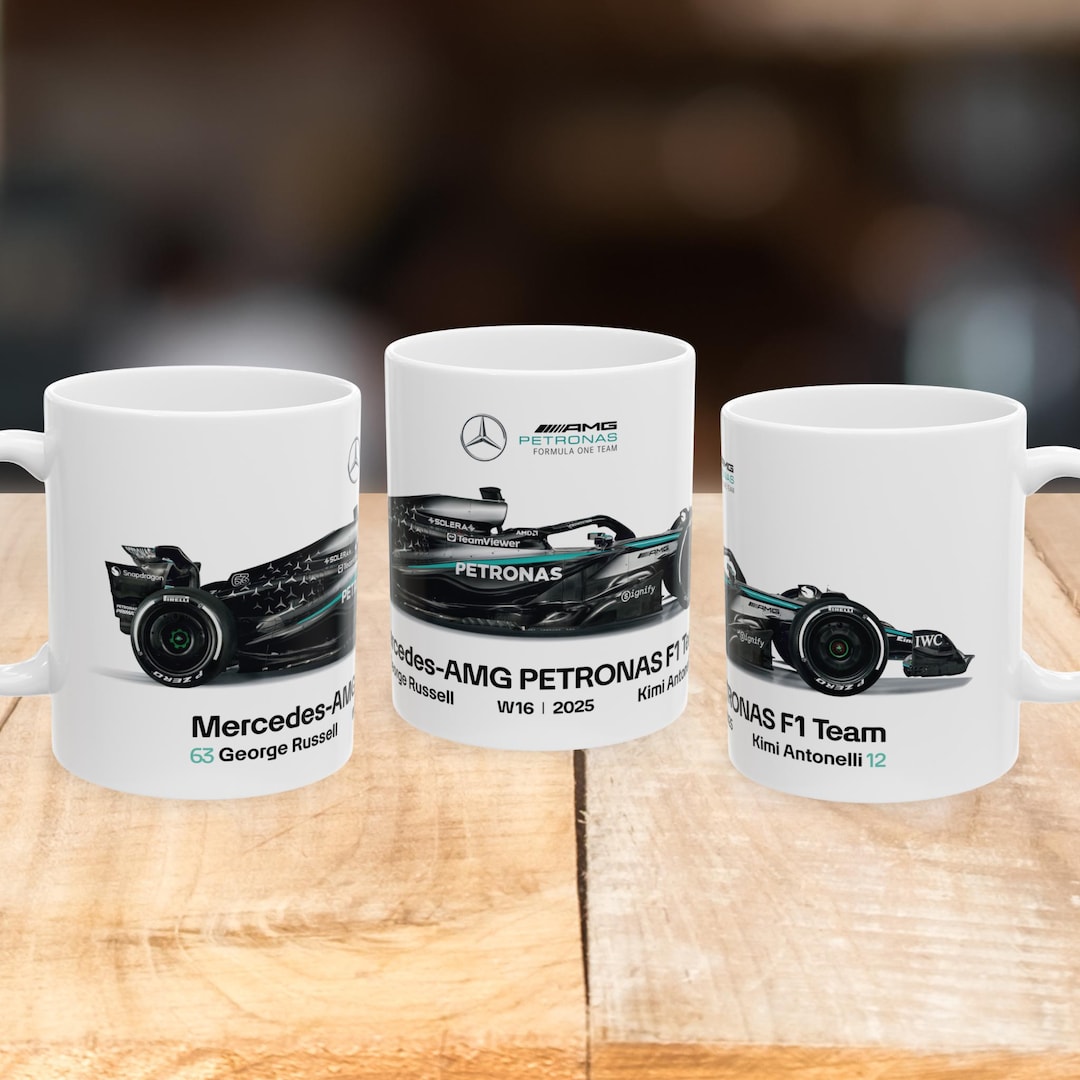 Mercedes F1 2025 Mug, Mercedes AMG F1 Team Mug, W16, George Russell ...
