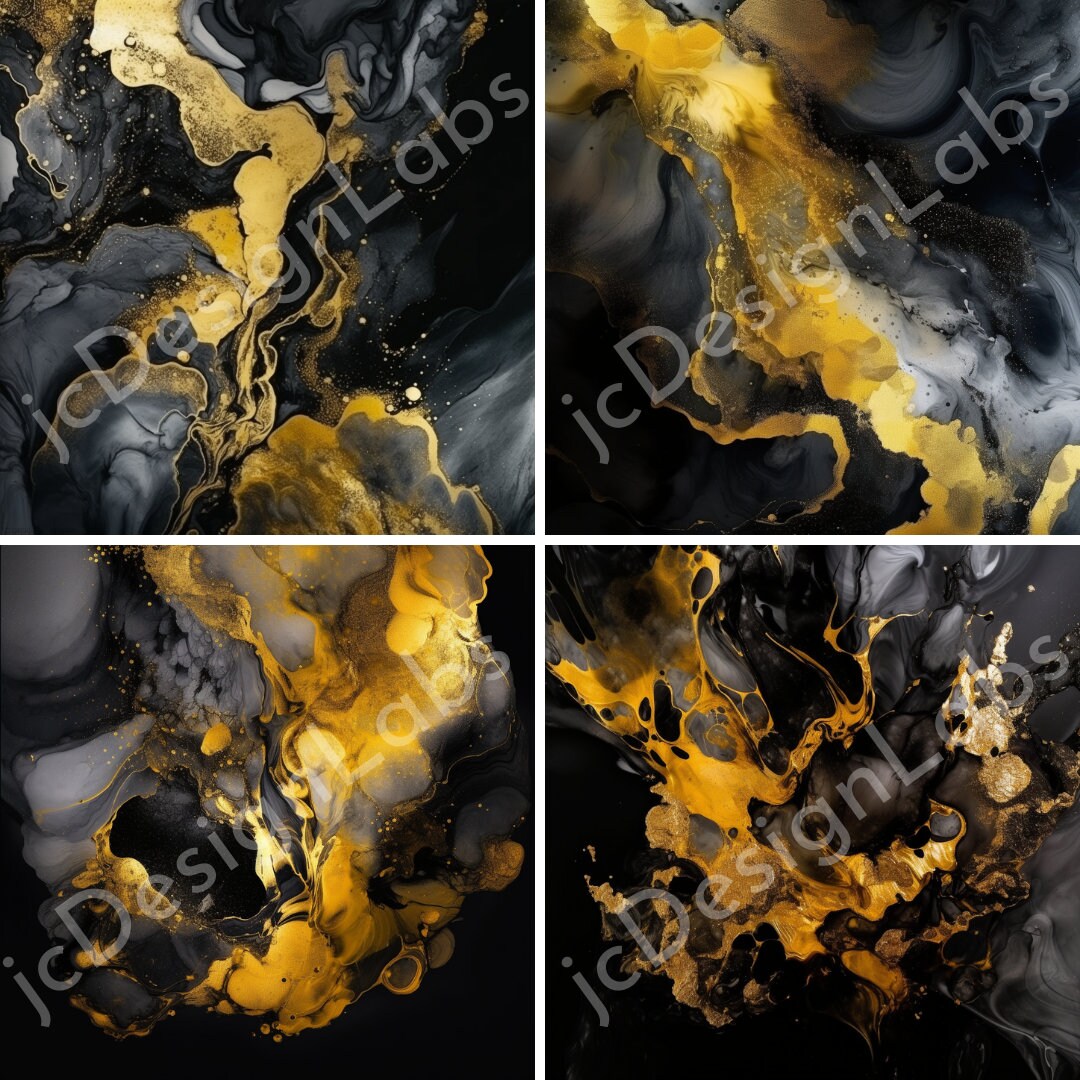 Black and Gold Alcohol Ink Clip Art Bundle Liquid Texture Abstract ...