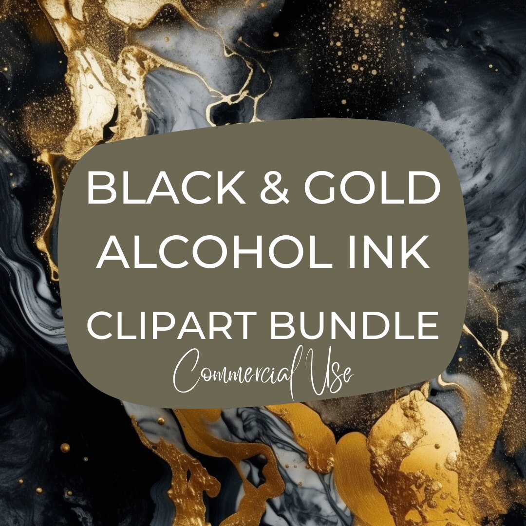 Black and Gold Alcohol Ink Clip Art Bundle Liquid Texture Abstract ...