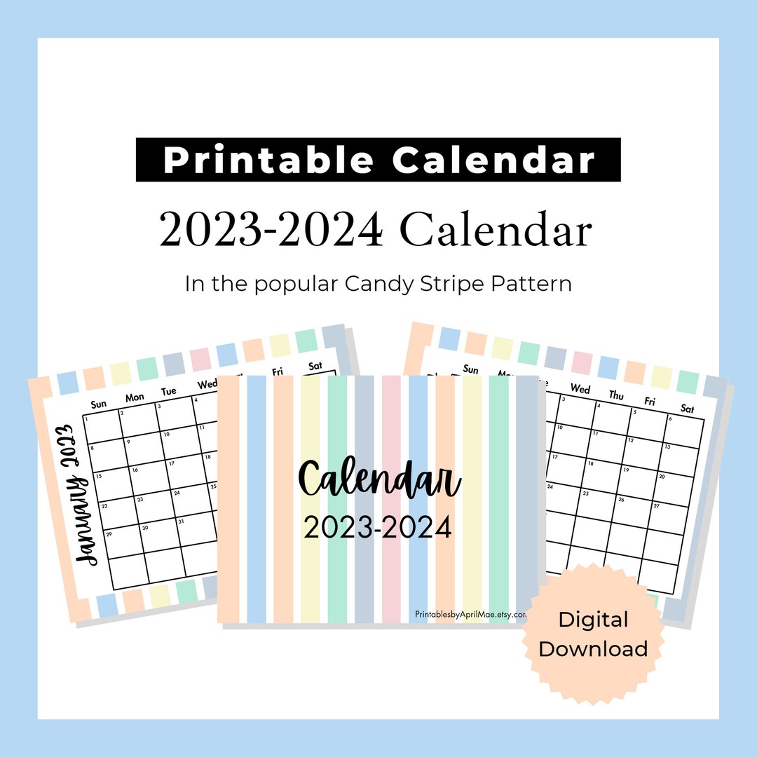 Candy Stripe 2023-2024 Calendar Printable Calendar 2023 - Etsy