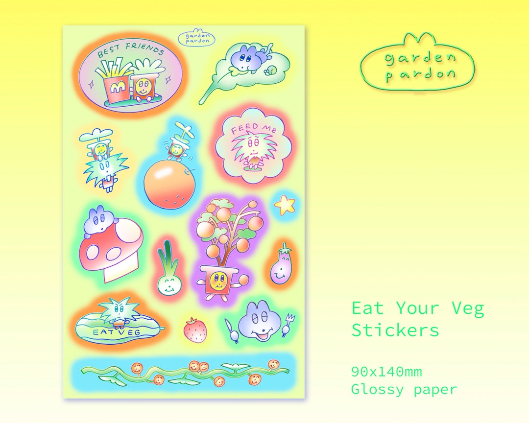 Eat Your Veg Sticker Sheets // Cute, Kawaii, Kitsch, Unique, Kidcore ...