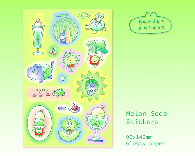Melon Soda Sticker Sheets // Cute, Kawaii, Kitsch, Unique, Kidcore ...