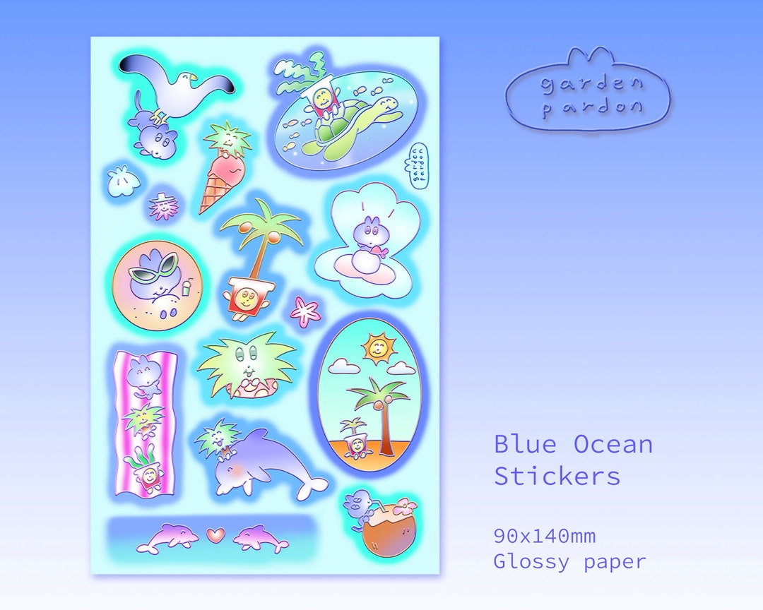 Blue Ocean Sticker Sheets // Cute, Kawaii, Kitsch, Unique, Kidcore ...