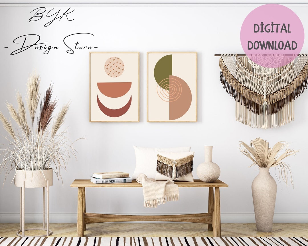 Set of 4 Digital Boho Art, Dijital Simple Line Art, Line Art, Bohemion ...