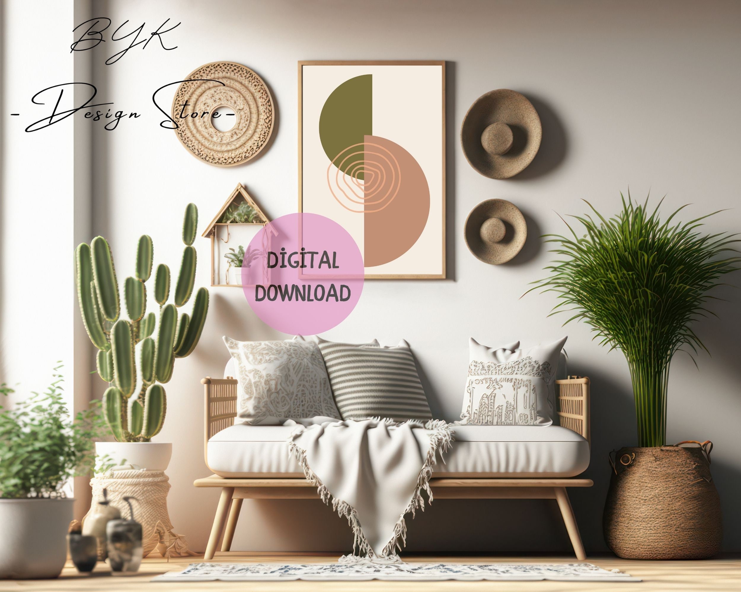 Set of 4 Digital Boho Art, Dijital Simple Line Art, Line Art, Bohemion ...