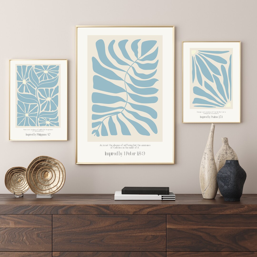 Blue Floral Bible Quote Poster Set Printable Verse Prints Faith Wall ...