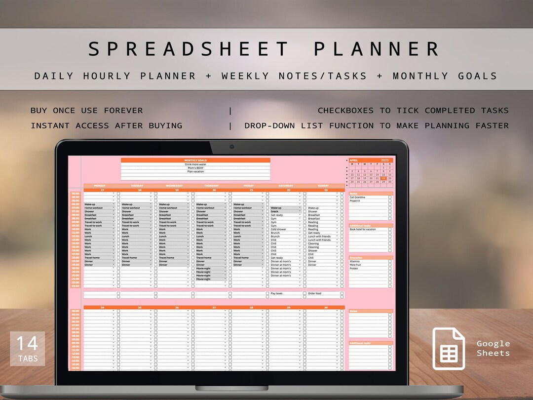Google Sheets Digital Planner Annual Planner Daily to Do List Hourly ...