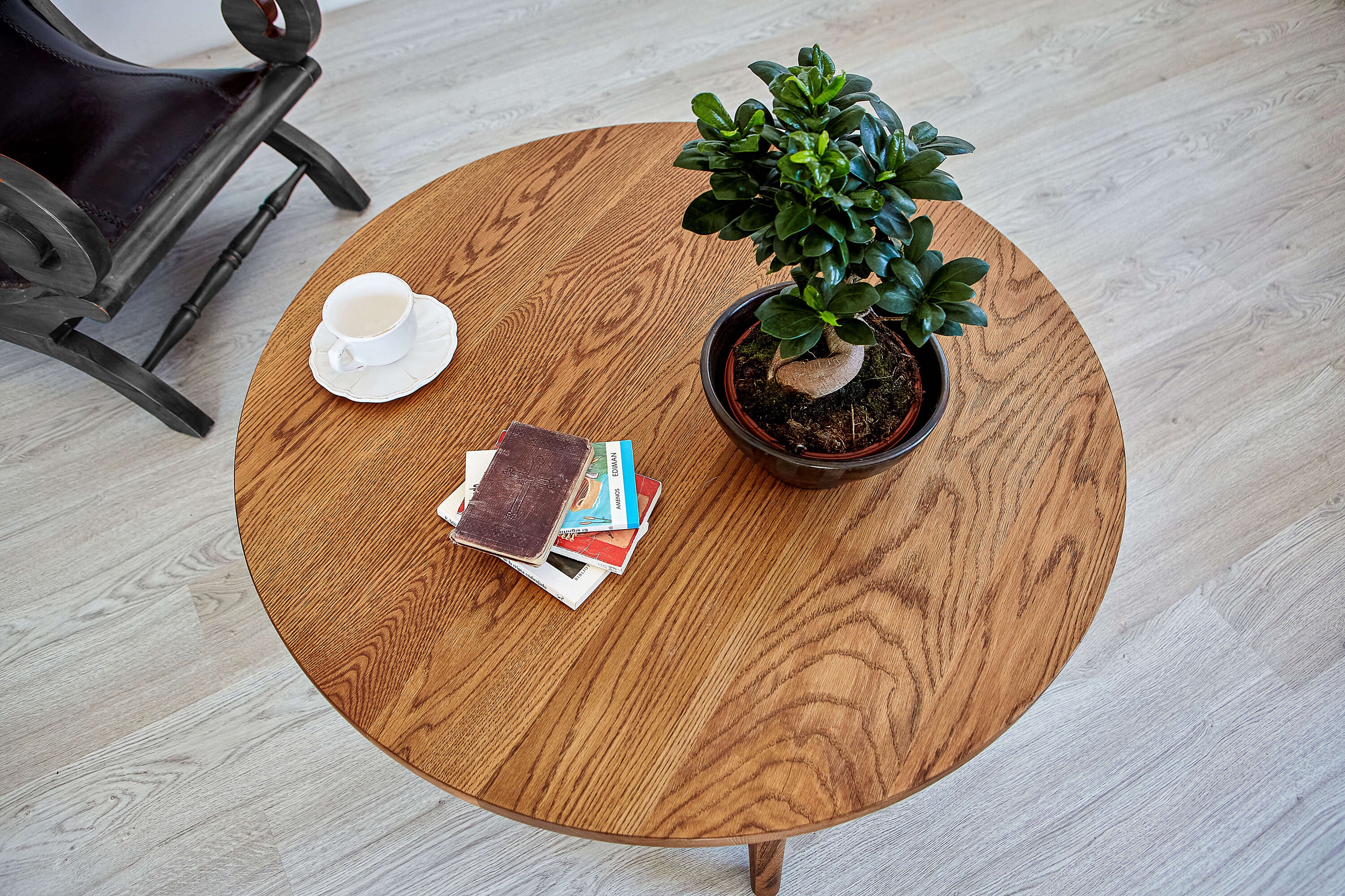 Round Oak Table, Round Coffee Table With 4 Legs Ref. 01350 ...