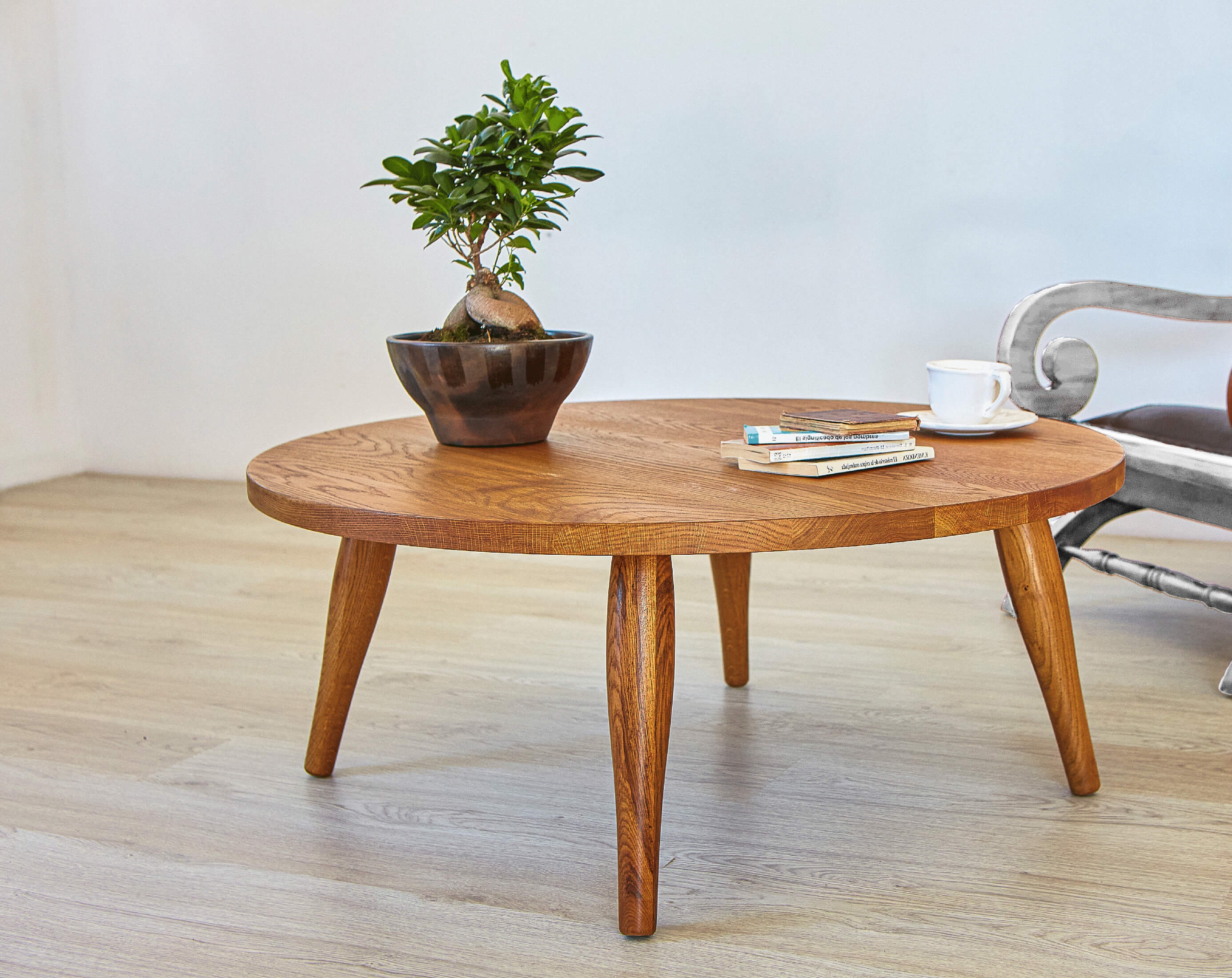Round Oak Table, Round Coffee Table With 4 Legs Ref. 01350 ...