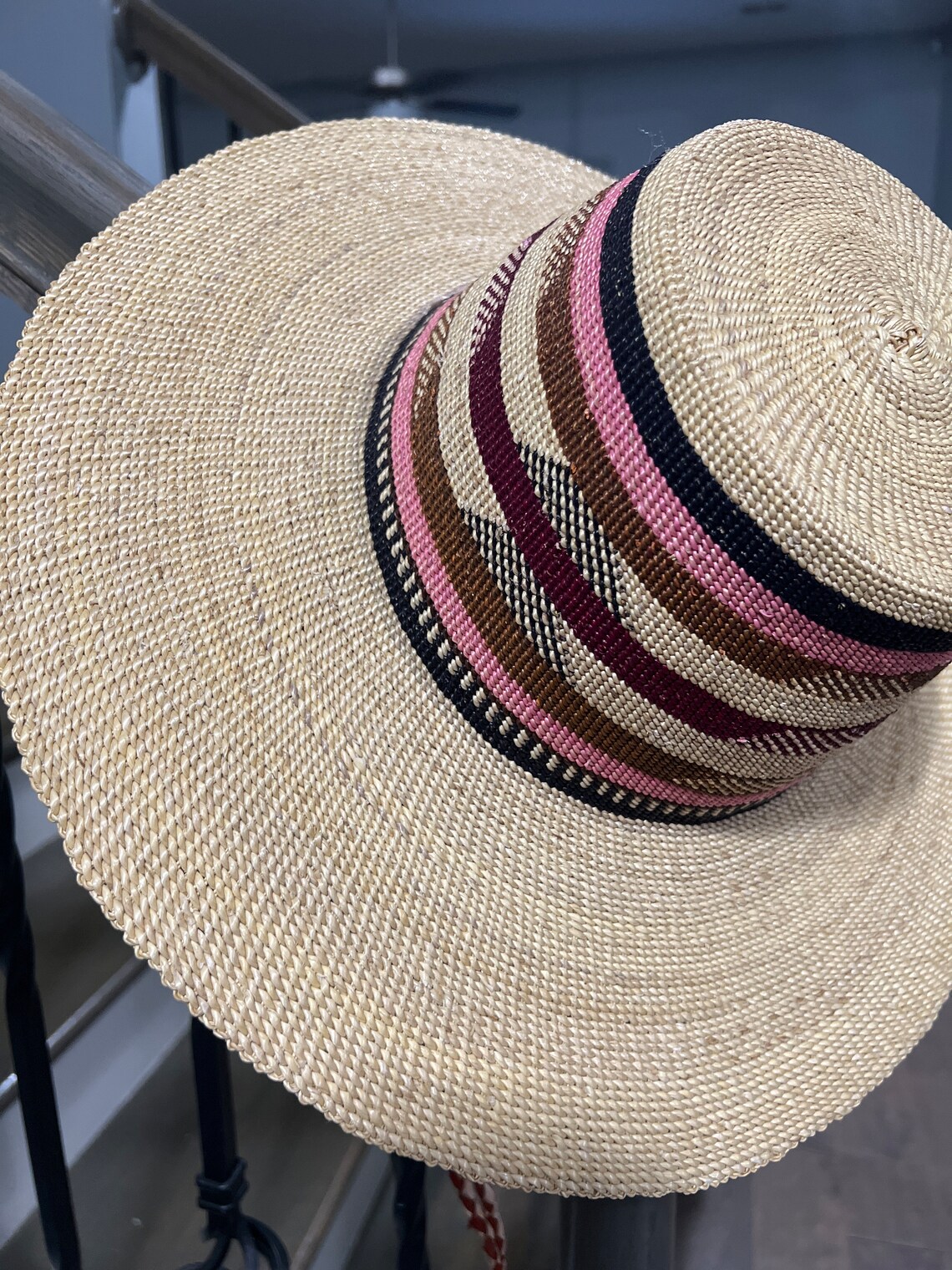 AUTHENTIC Multicolor Sun Hats, Bolga Straw Hat, Farmers Sun Hat, Plant ...