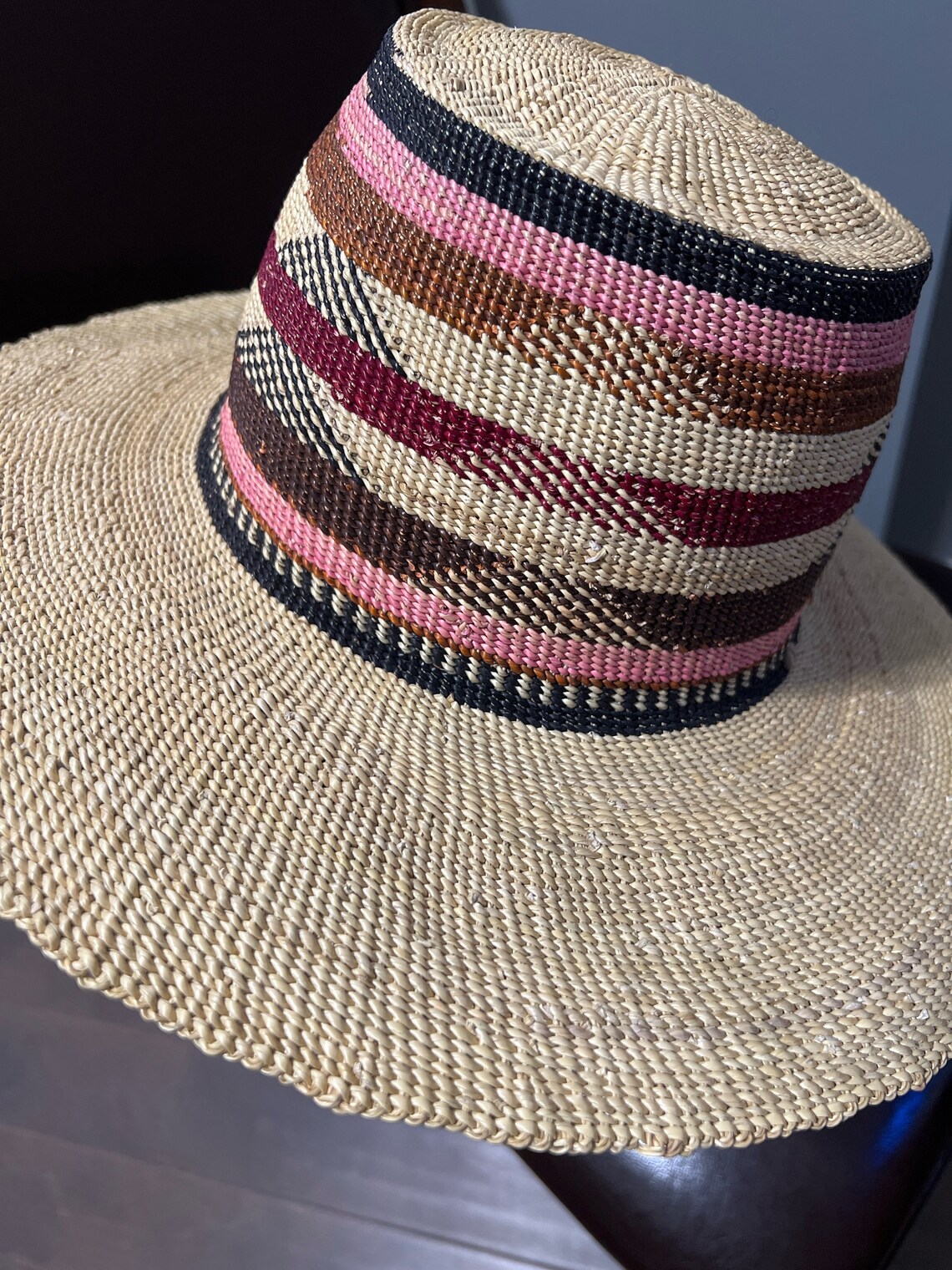 AUTHENTIC Multicolor Sun Hats, Bolga Straw Hat, Farmers Sun Hat, Plant ...