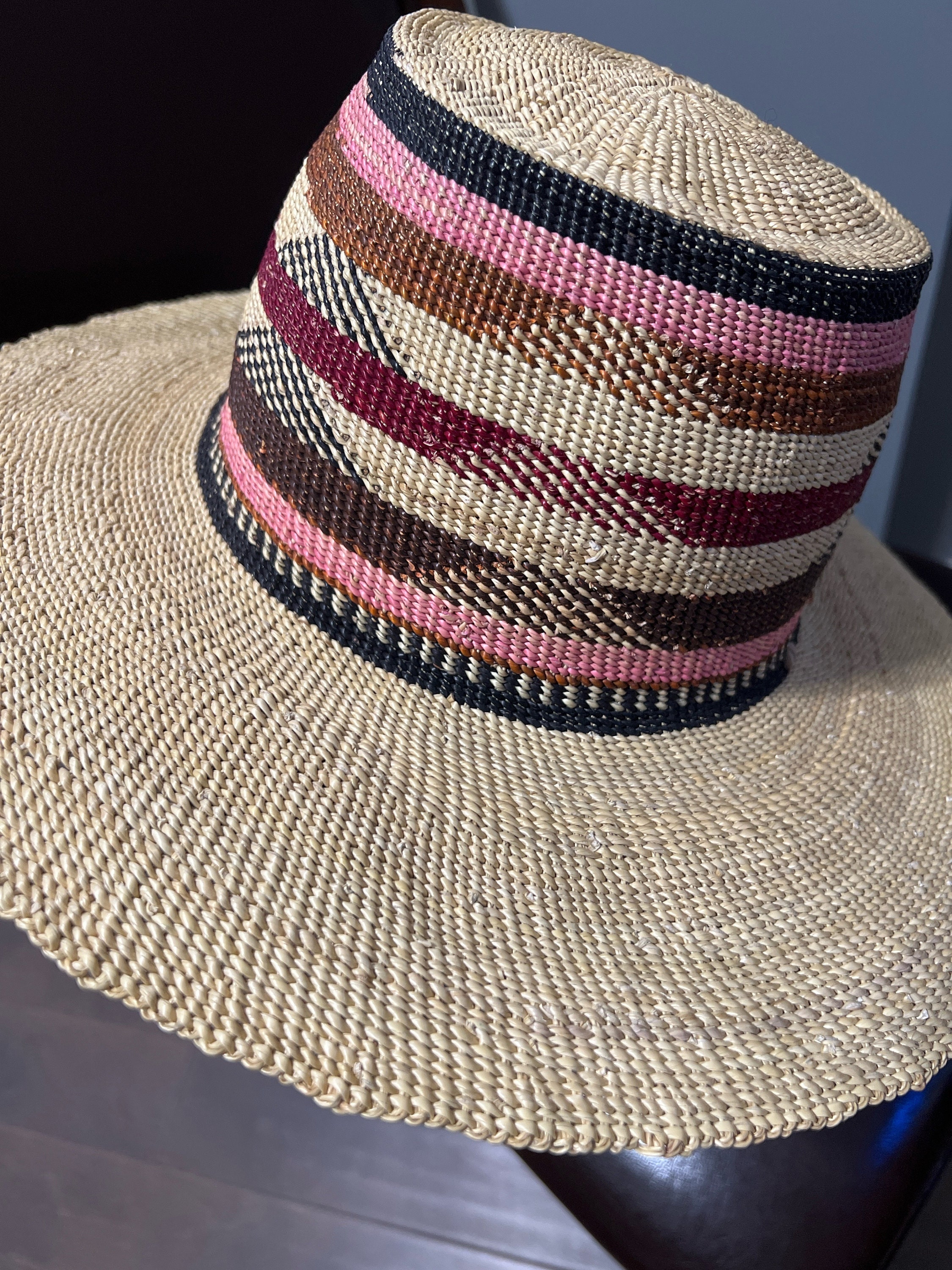 AUTHENTIC Multicolor Sun Hats, Bolga Straw Hat, Farmers Sun Hat, Plant ...