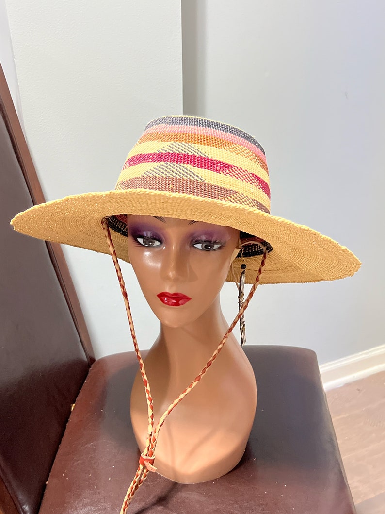 AUTHENTIC Multicolor Sun Hats, Bolga Straw Hat, Farmers Sun Hat, Plant ...