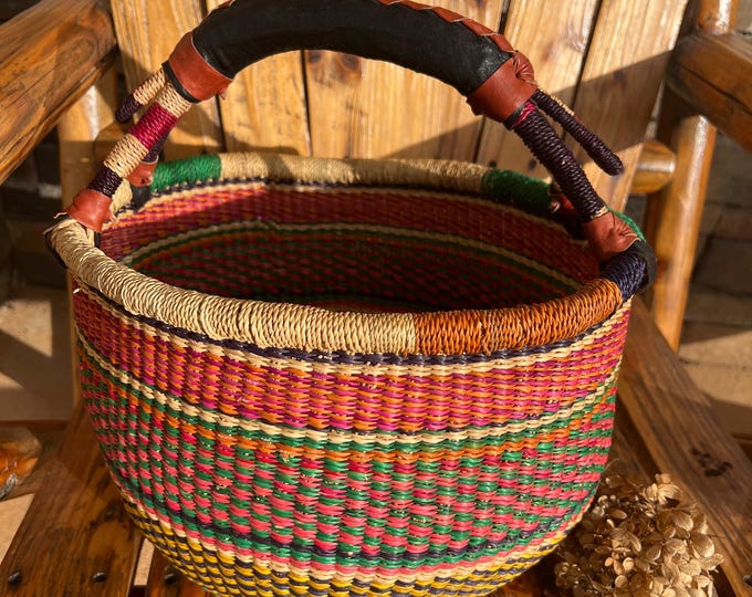 Traditional African Handwoven Versatile Leather Handle for Gift Basket ...