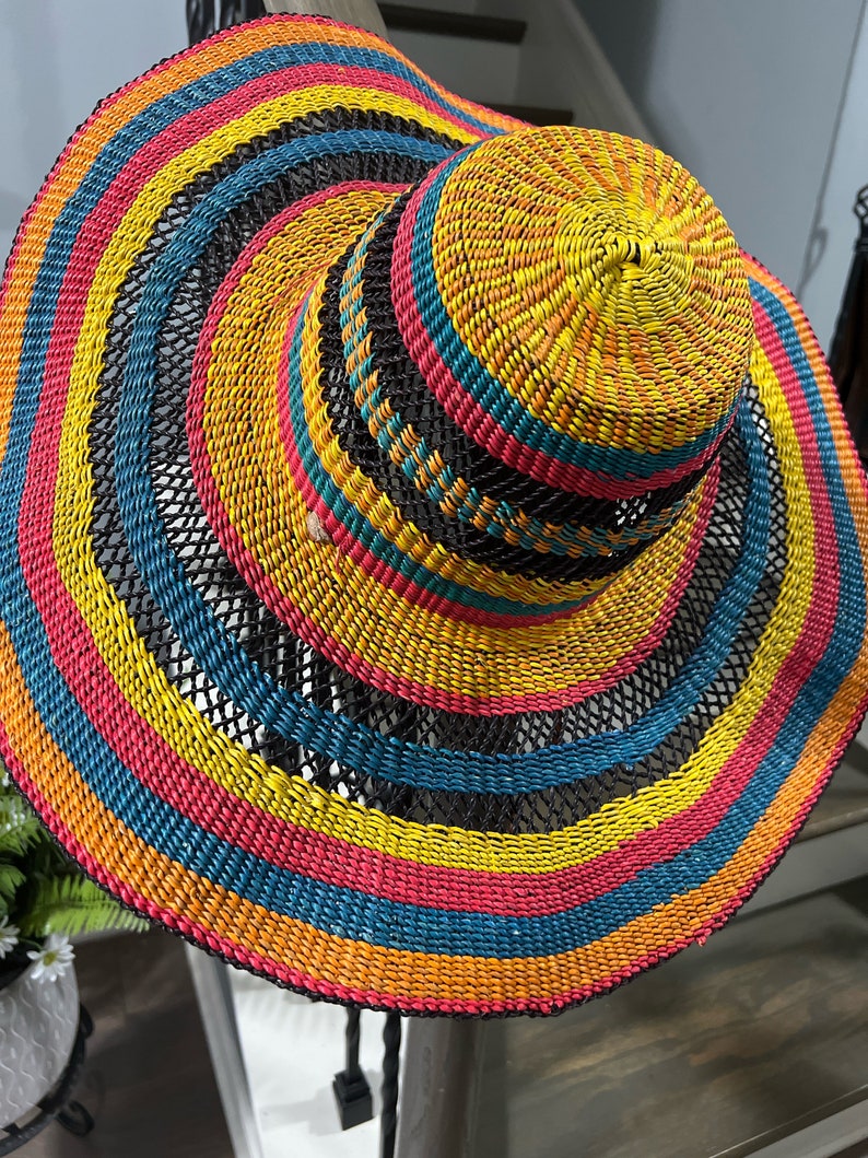 AUTHENTIC Multicolor Sun Hats, Bolga Straw Hat, Farmers Sun Hat, Plant ...