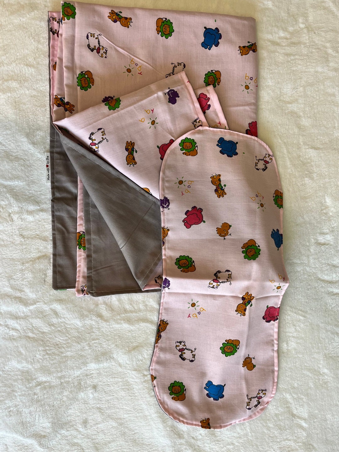 Pink and Gray Animals Cotton Receiving Blanket and Bib - Etsy