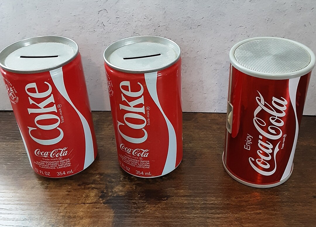 Vintage Coca Cola Metal Can Banks(set of 2) and Vintage Coca Cola Radio ...