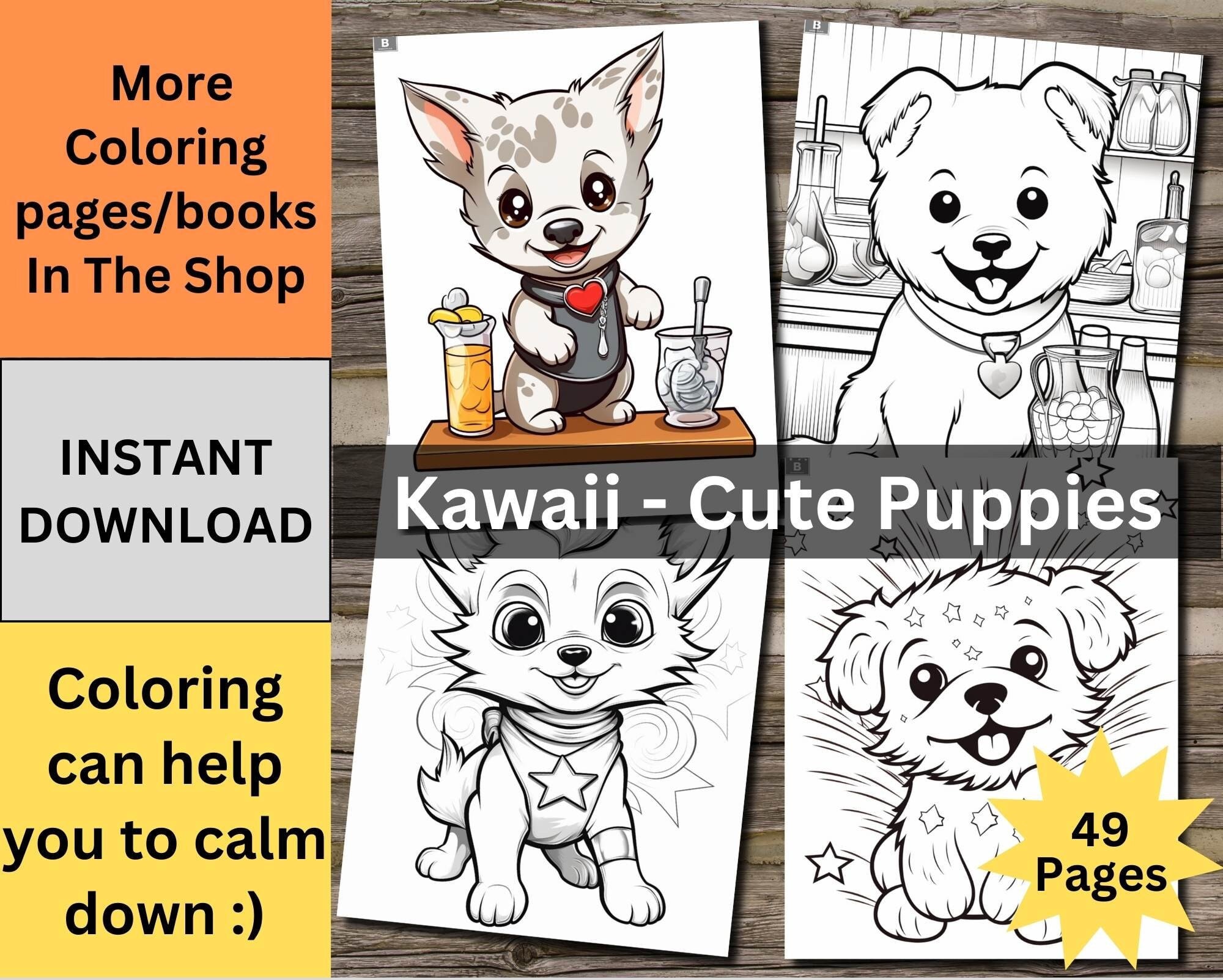 Coloring Pages, Kawaii Puppies, Adorable Dog Printable Art for Kids ...