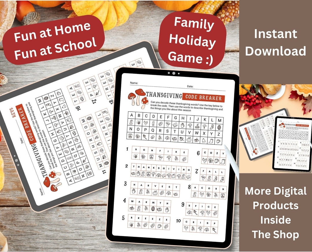 Thanksgiving Code Breaker Worksheet, Thanksgiving Game, Thanksgiving ...