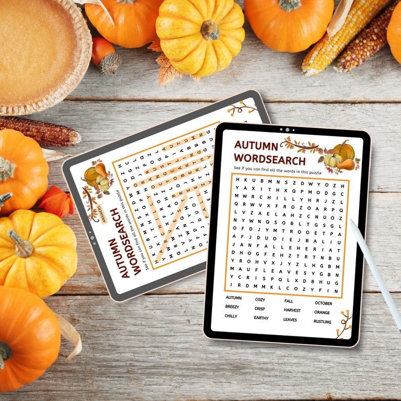 Digital Autumn Word Search, Thanksgiving Word Search Printable Autumn ...