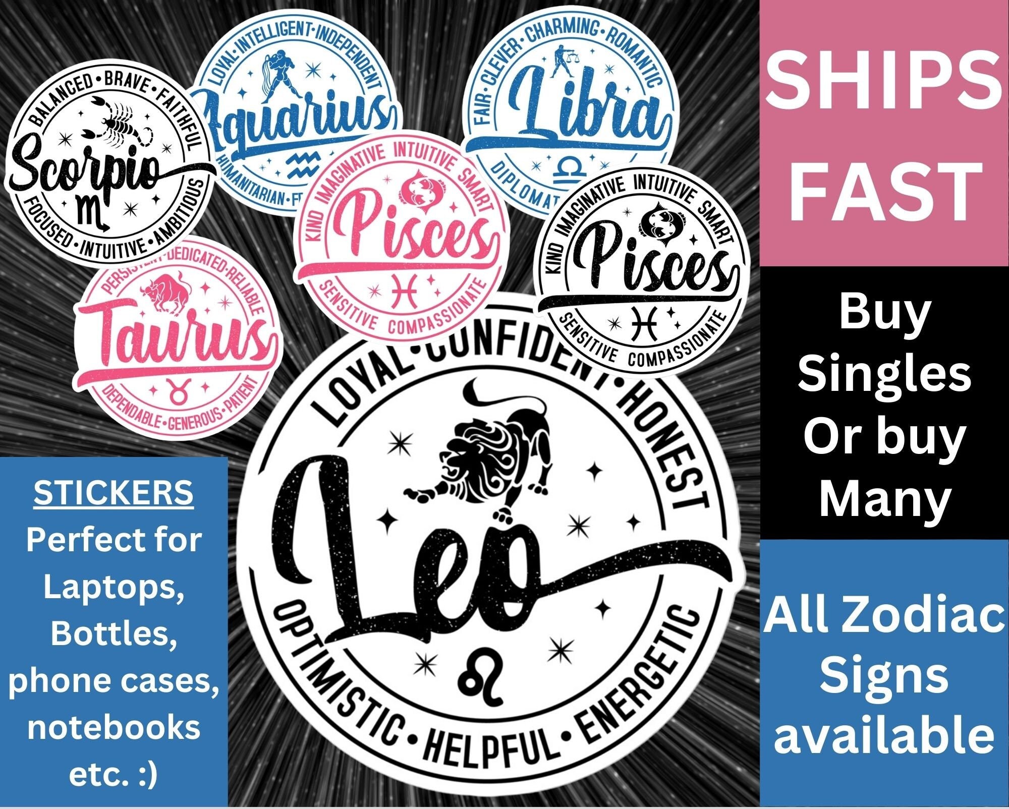 Zodiac Sign Stickers, Personalized Stickers, Star Sign Stickers ...