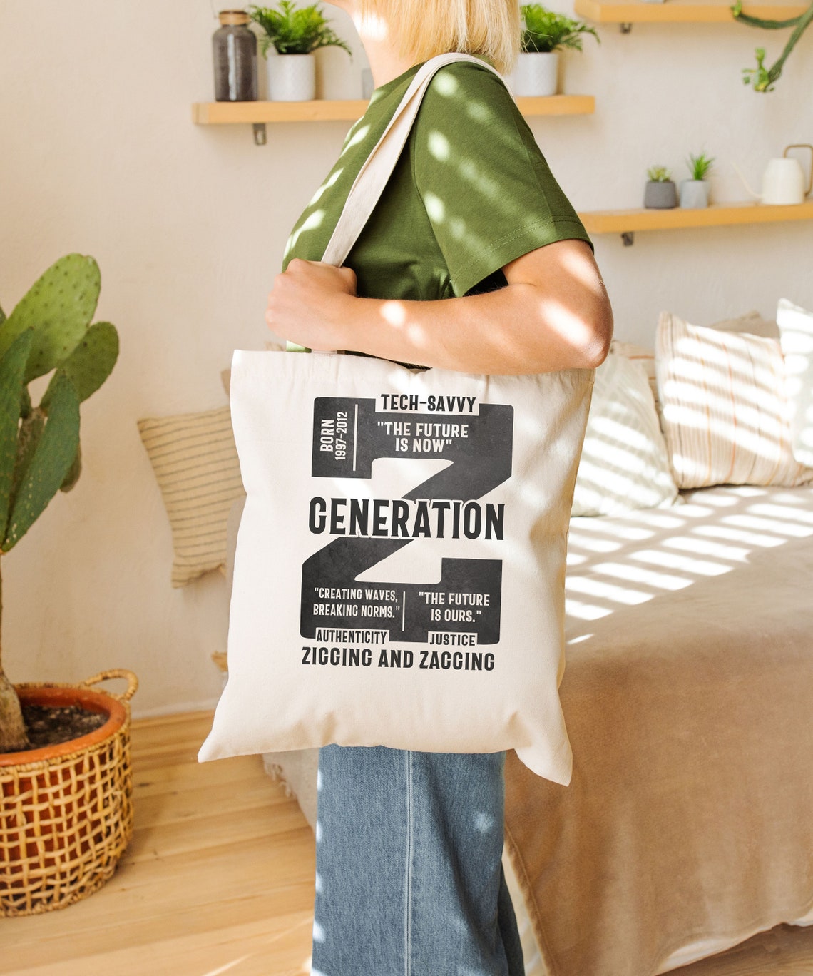 Era of Gen Z Statement Tote Bag, Z-pop Bag, Canvas Print, Message Tote ...