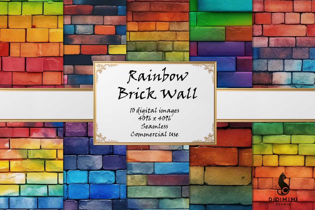 Rainbow Brick Walls - Digital Paper - 10 High Quality Seamless Textures ...
