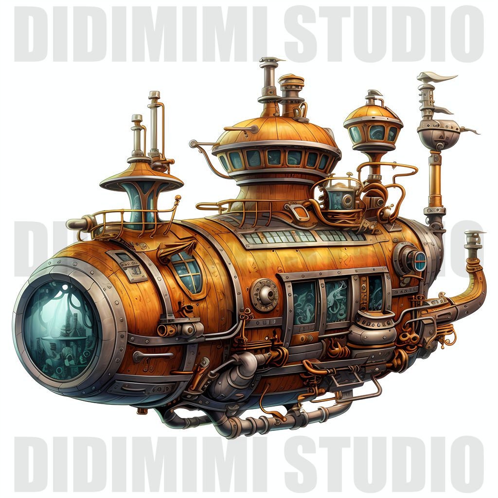 Steampunk Submarines Clipart - Digital Art - 12 High Quality JPG Images ...