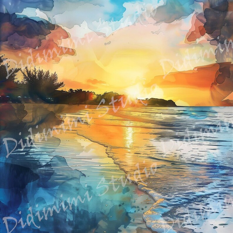 Watercolor Beach Digital Paper Pack | Coastal Seamless Textures ...